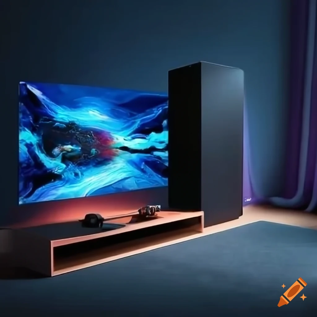 Samsung tv gaming setup in a living room on Craiyon