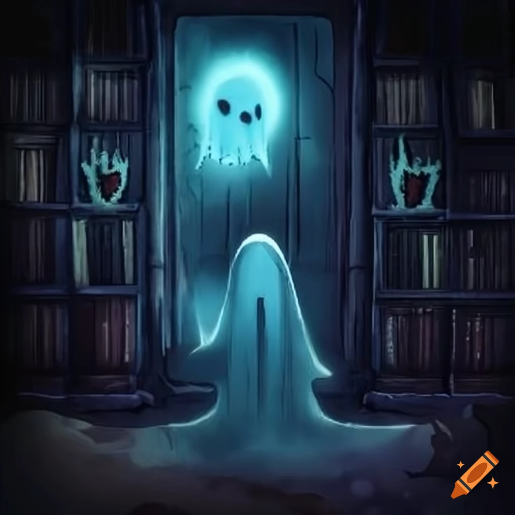 Sheet ghost wisp in a cozy library on Craiyon