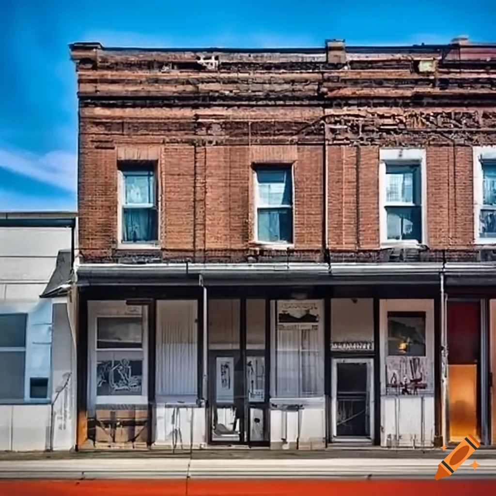 Front view of small american buildings on Craiyon