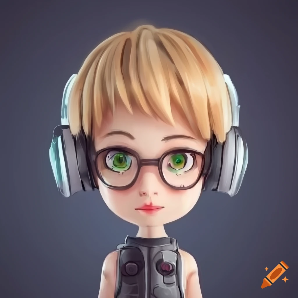 Chibi gamer girl with dark blonde hair, green eyes, and controller on Craiyon