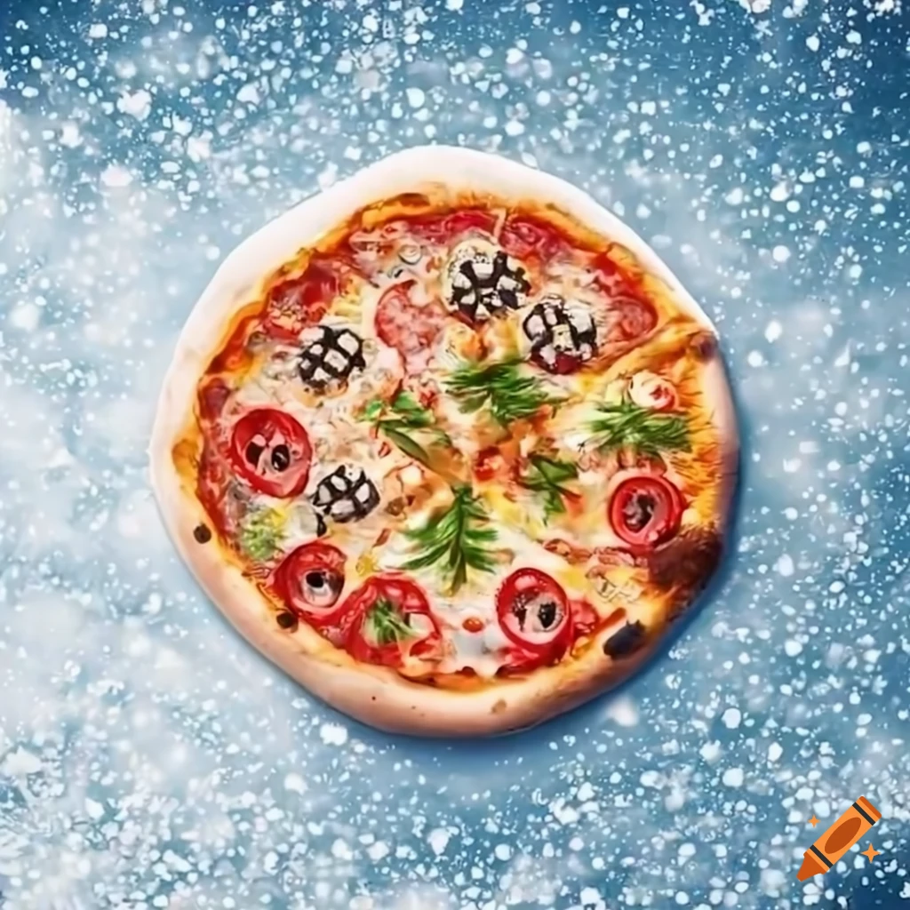 Pizza with snow and trees, happy new year 2024 on Craiyon