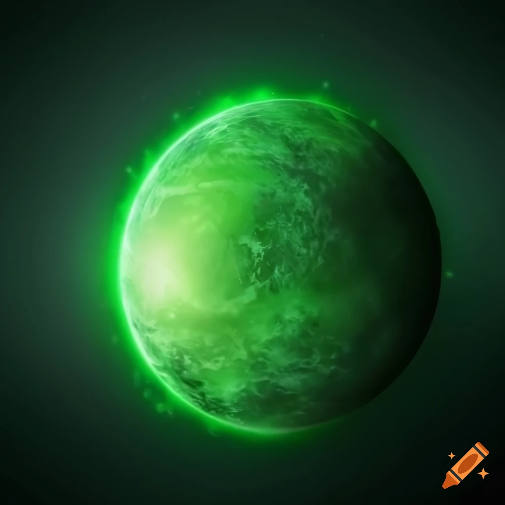 Glowing green plague planet on a starry background on Craiyon