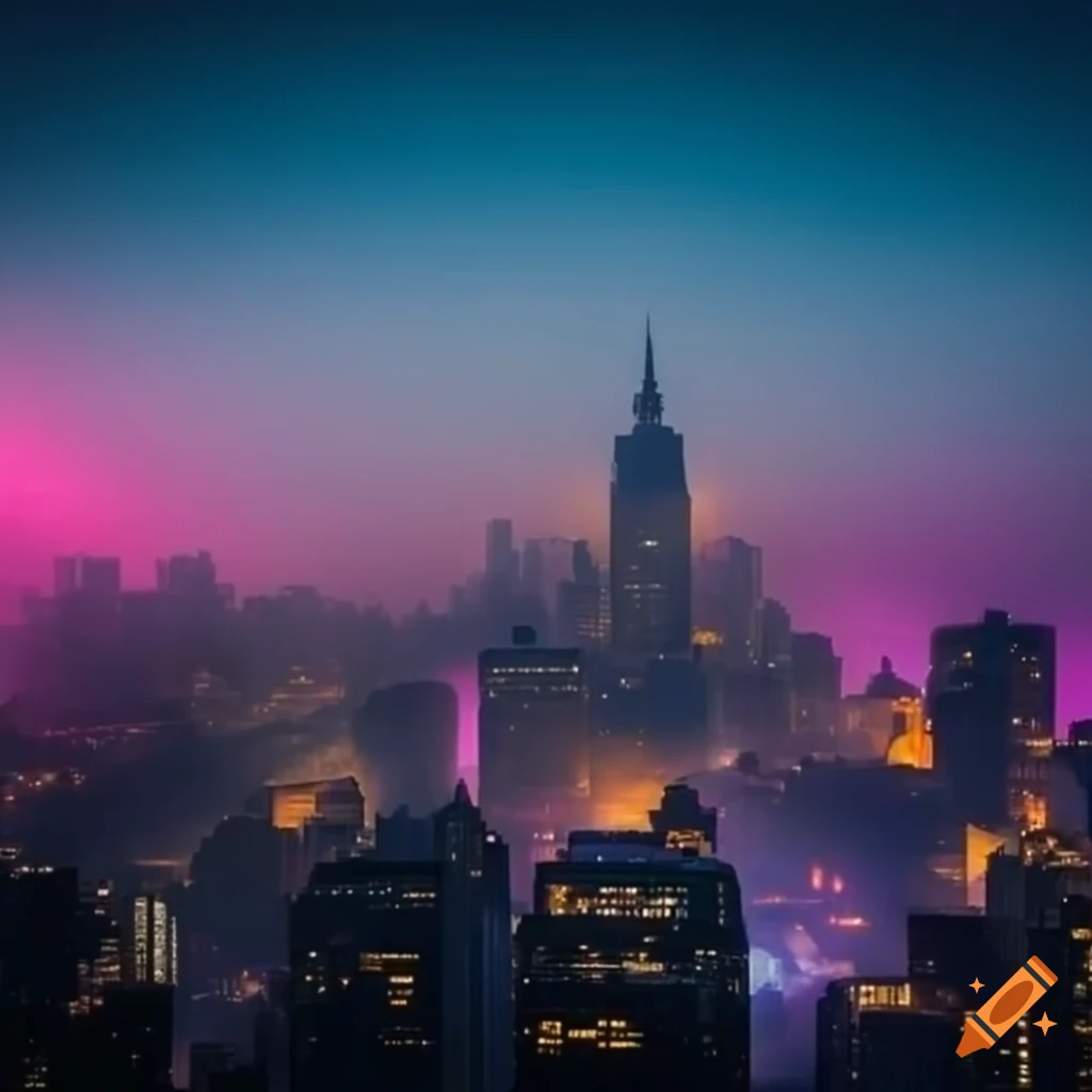 Blade runner skyline with mist and cherry blossoms on Craiyon