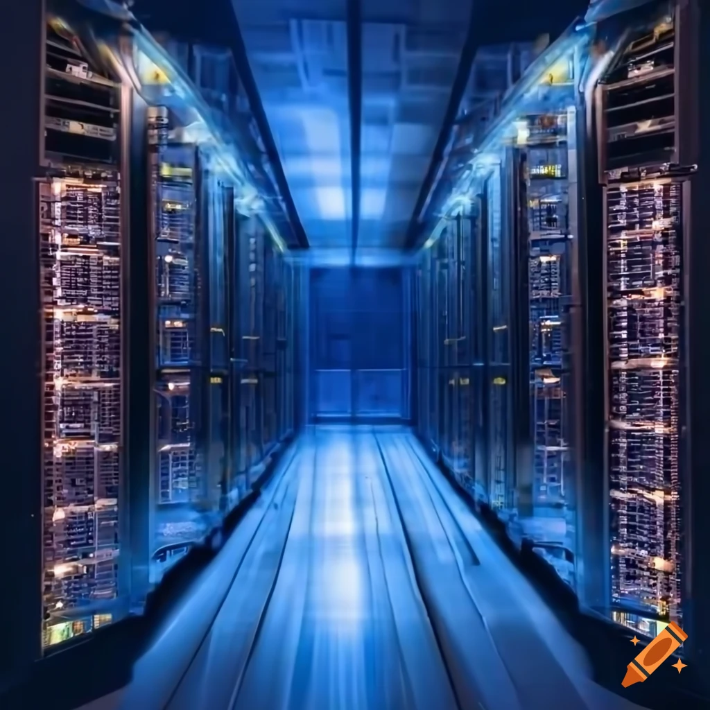 Closeup of a network server desktop computer with dramatic lighting at ...