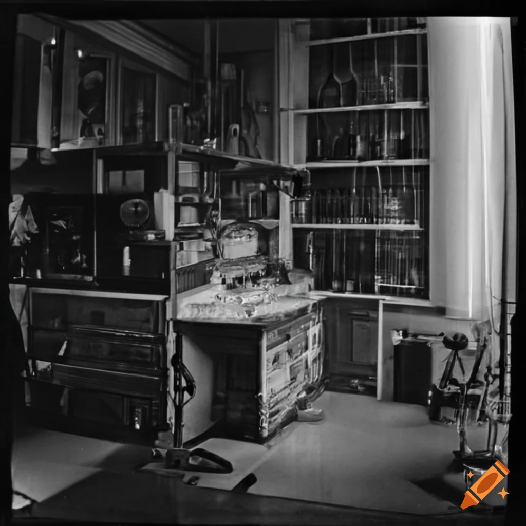 Creepy 1970s science lab with large glass pod and lightning on Craiyon