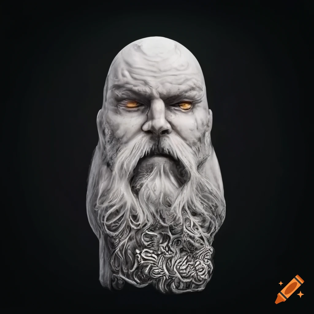 Marble face of norse god odin with a flowing beard on Craiyon