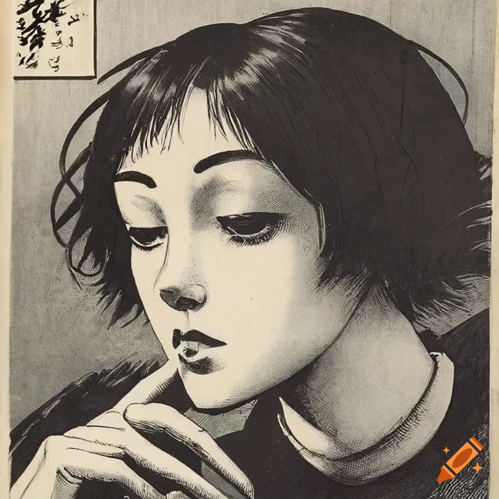 Vintage black and white retro manga illustration on Craiyon