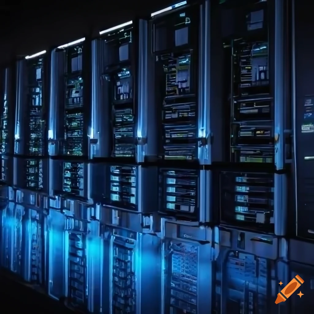 Closeup of a network server desktop computer with dramatic lighting at ...