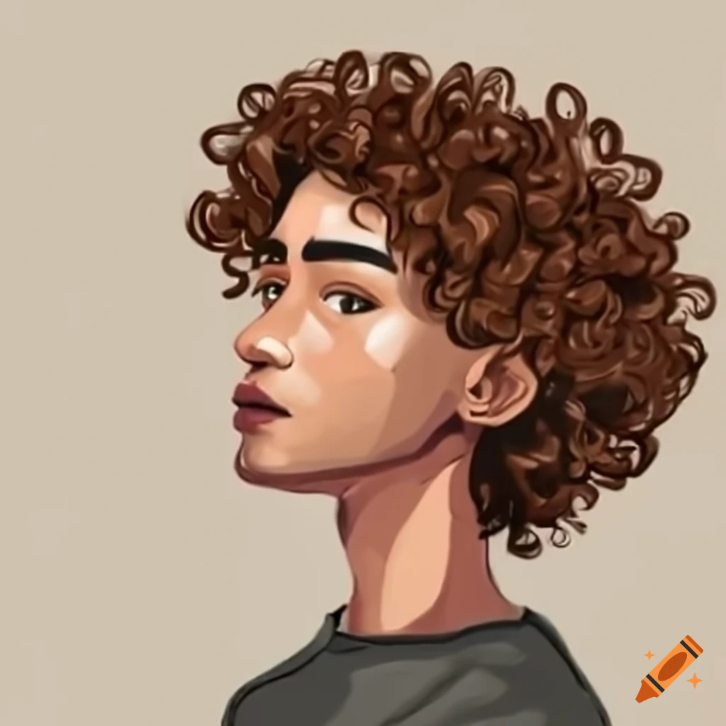 Young male with brown curly hair in a side profile on Craiyon