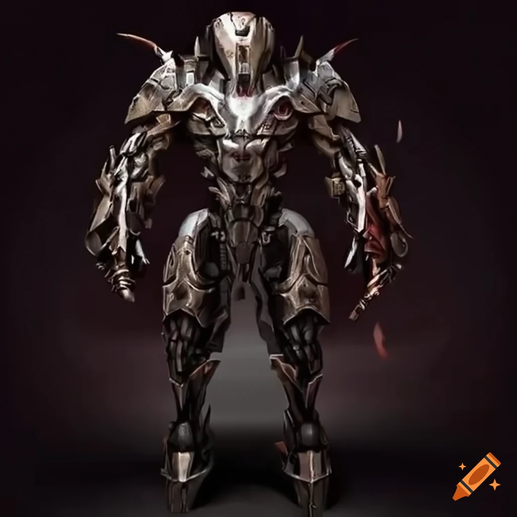 Hulking cybernetic vampire lord mech armor inspired by a dragon on Craiyon