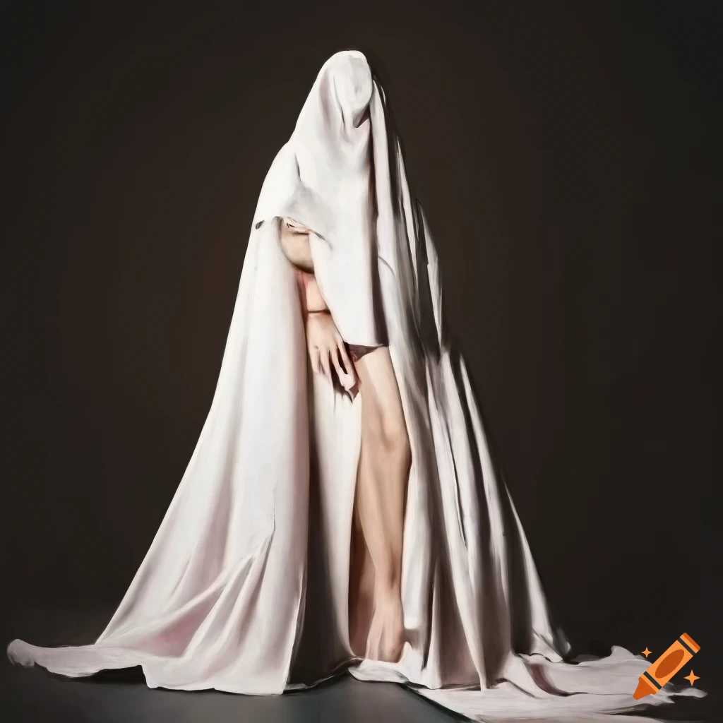 Woman draped in fabric on Craiyon