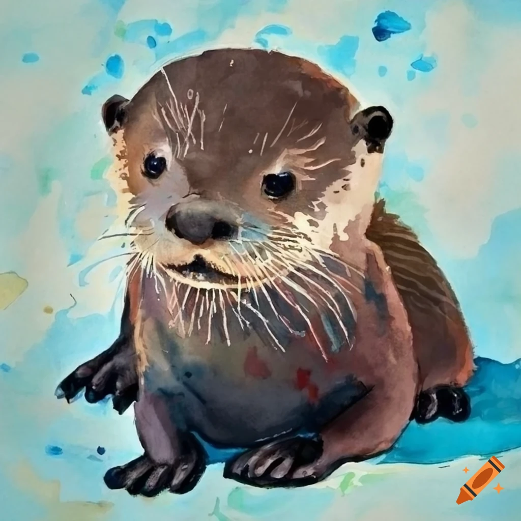 Closeup watercolor painting of an adorable otter cub on Craiyon