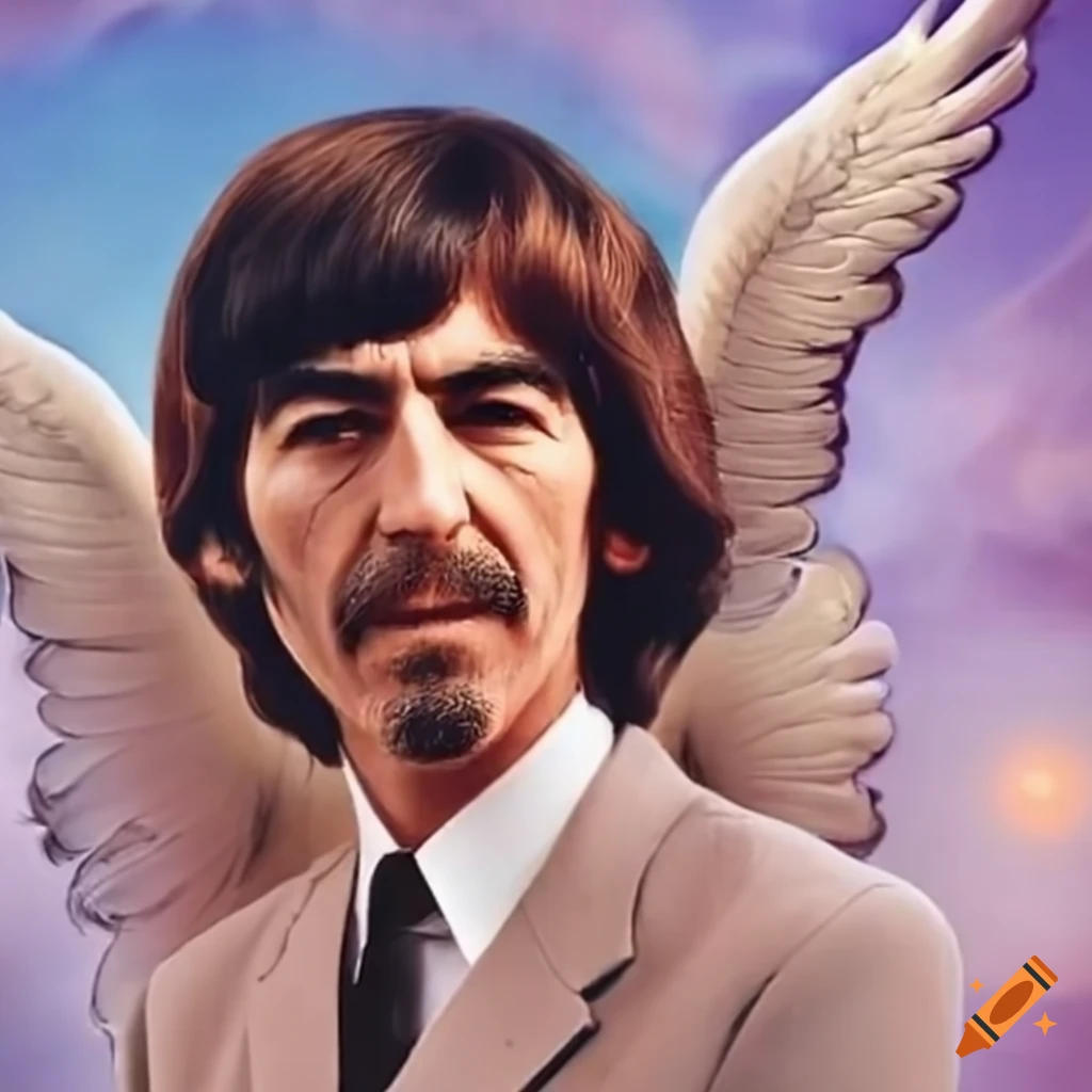 George harrison surrounded by angels in a heavenly setting on Craiyon