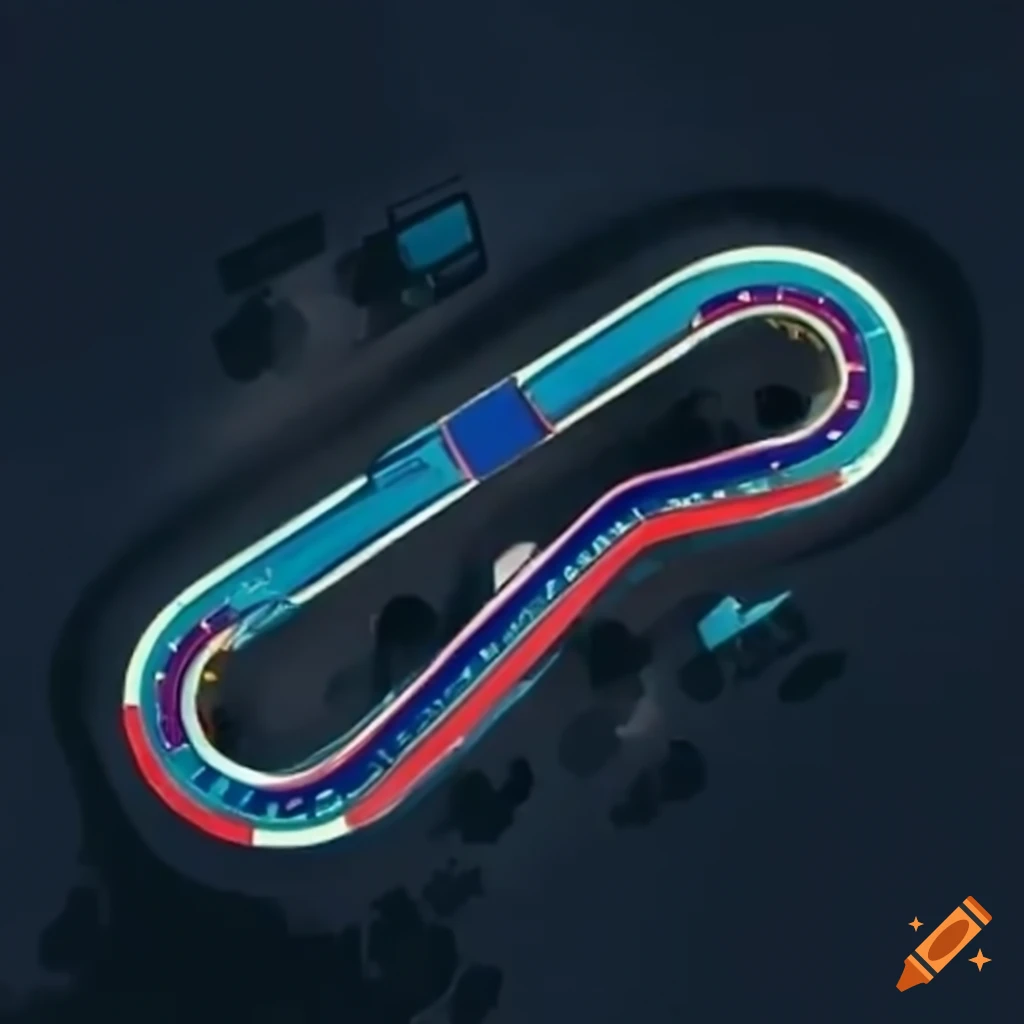 F1 race track layout with grandstands and corporate offices on Craiyon