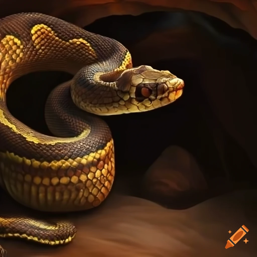 Surrealistic python in a cavern in a dreamlike setting on Craiyon
