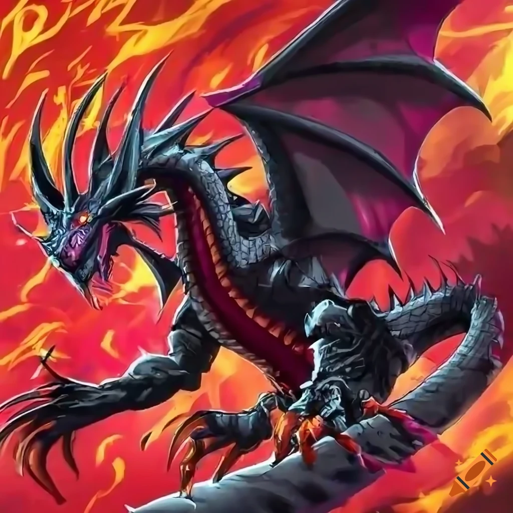 Stylized anime black and red dragon in action on Craiyon