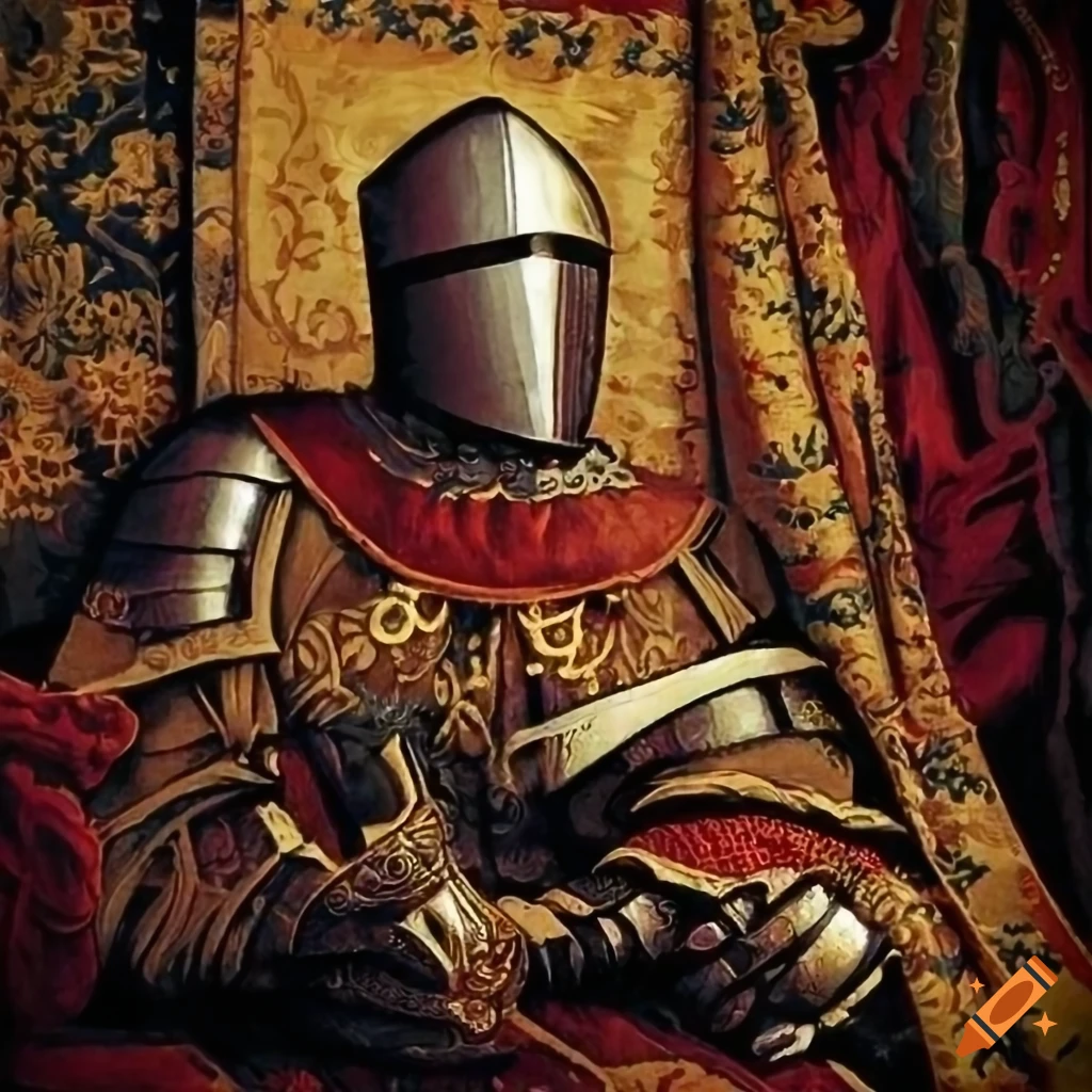 Medieval tapestry featuring a knight on Craiyon