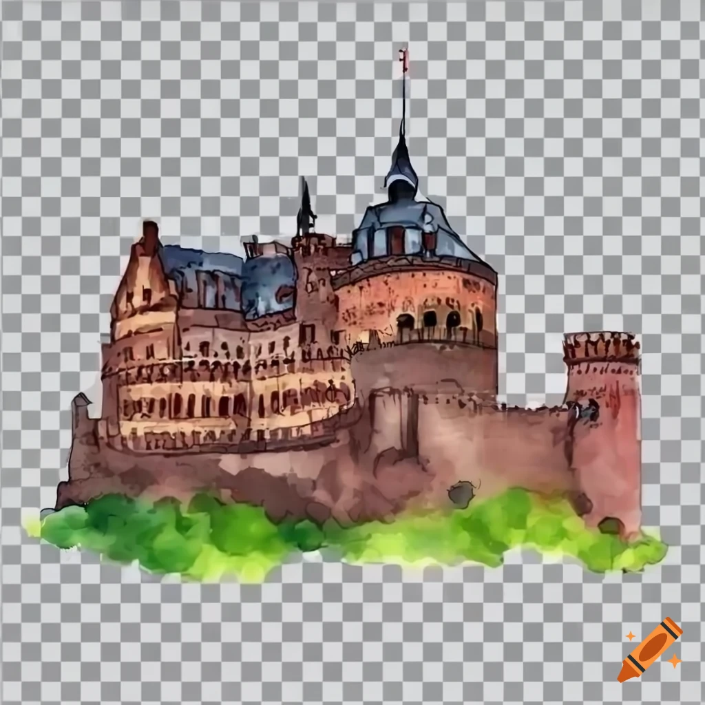 Watercolor clipart of heidelberg castle on transparent background on ...