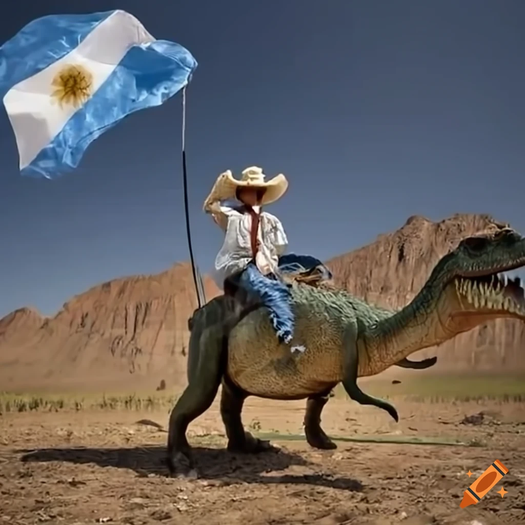Cowboy riding a t-rex with an argentinian flag on Craiyon