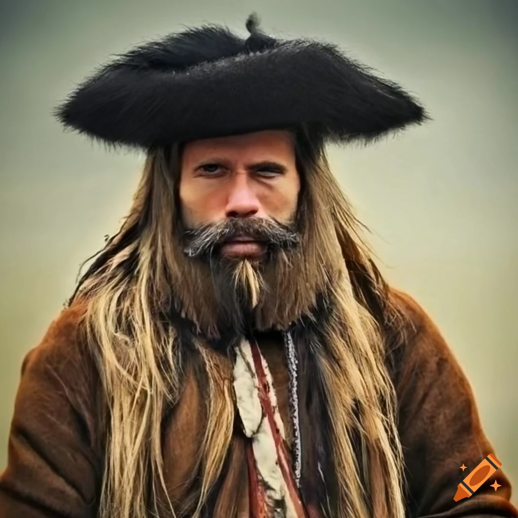 Portrait of a 1830s gaucho with long blonde hair and serious look on ...