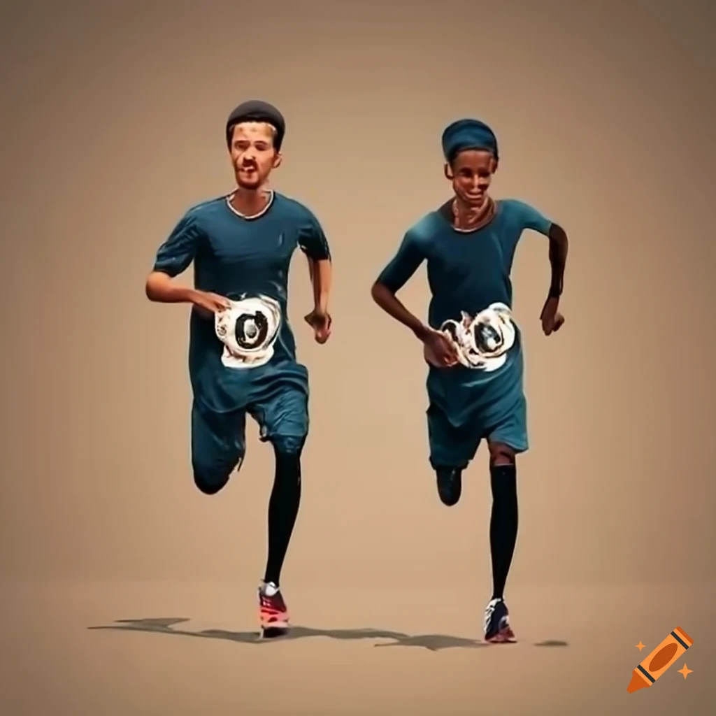 Two people racing each other in a footrace on Craiyon