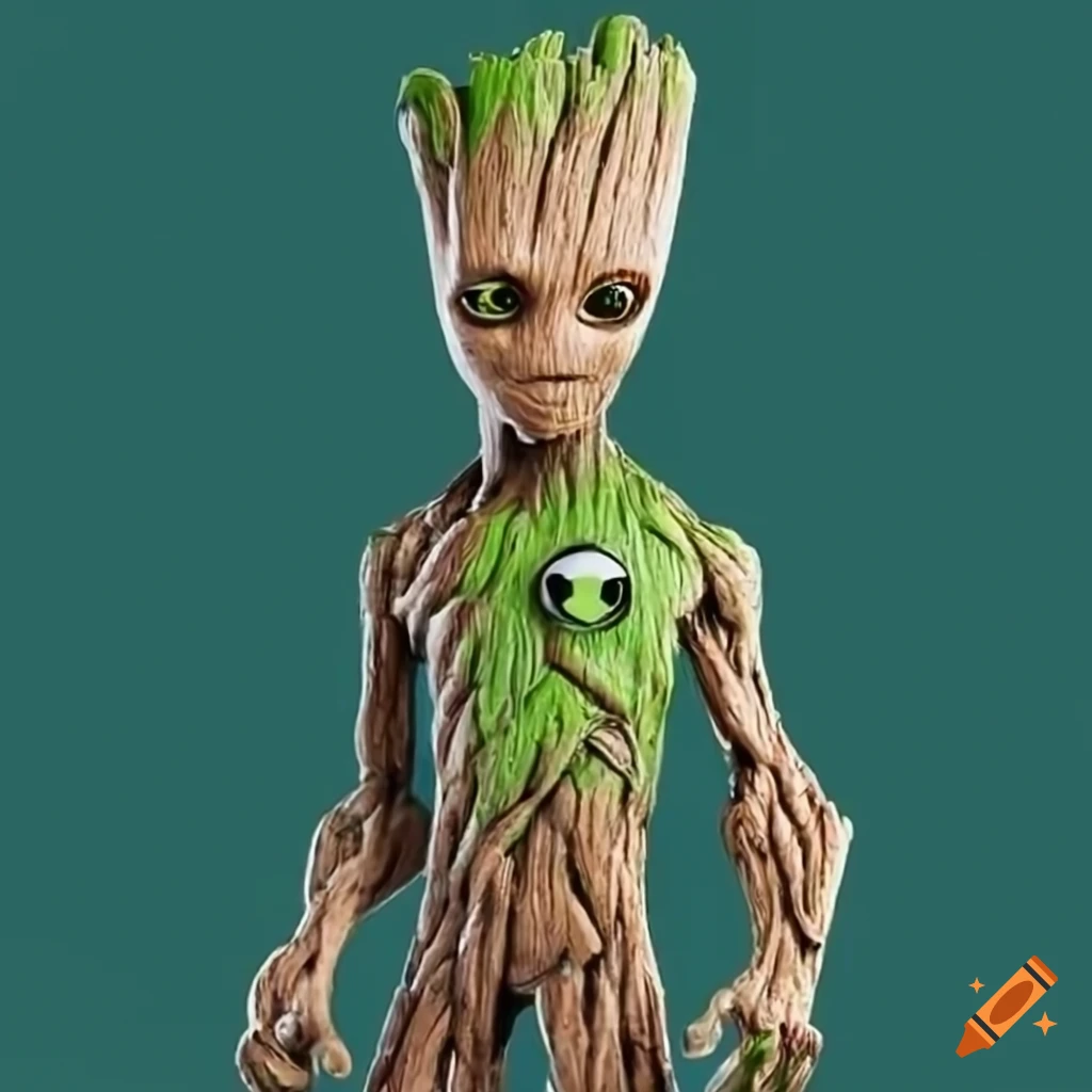 Groot in green extraterrestrial costume like ben 10 character on Craiyon