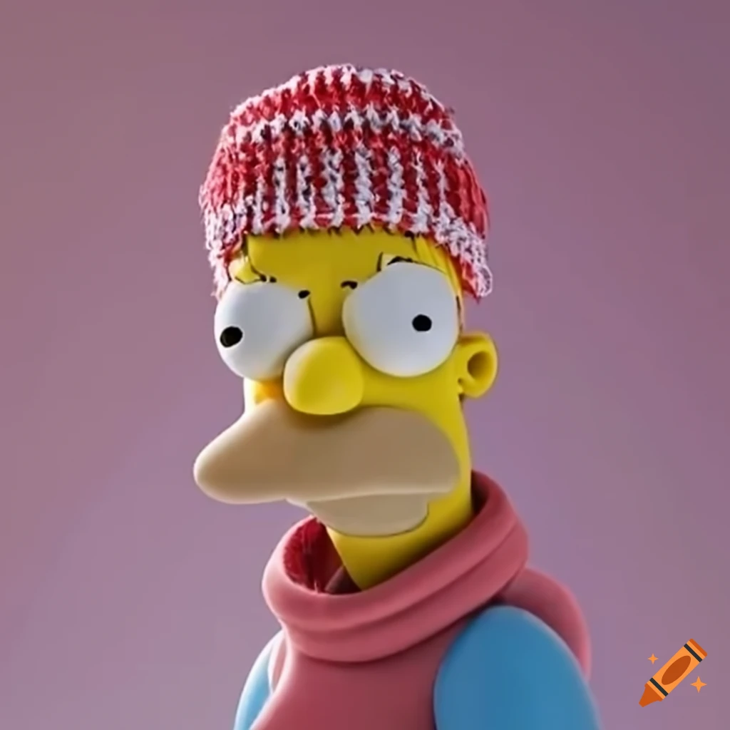 Simpsons characters skiing with red and white knit caps on Craiyon