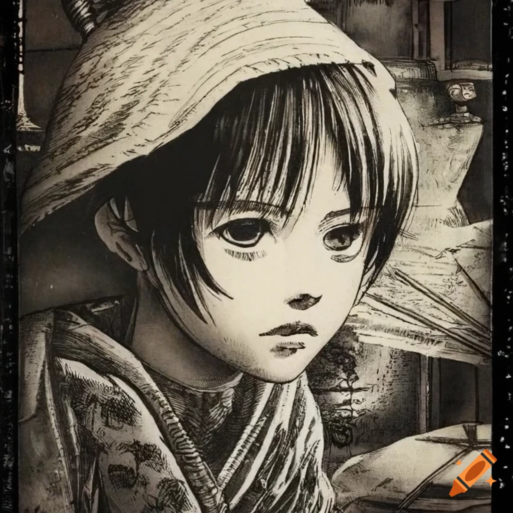 Vintage black and white retro manga illustration on Craiyon