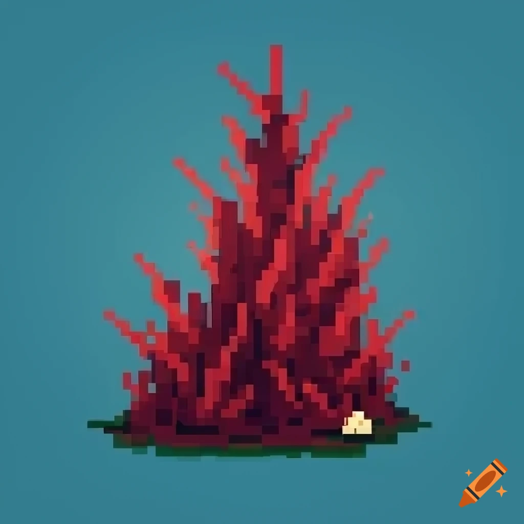 Detailed red fantasy grass shrubbery in pixel art style on Craiyon