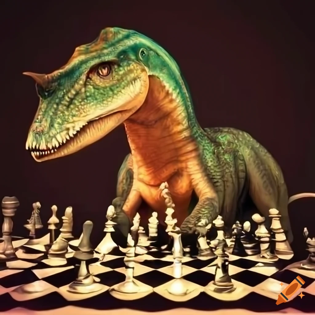 Dinosaurs playing chess on Craiyon