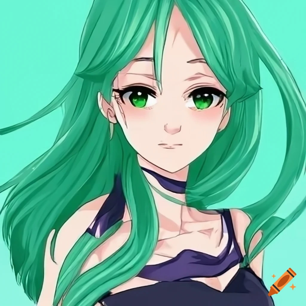 Anime character with mint hair and kawaii clothing on Craiyon