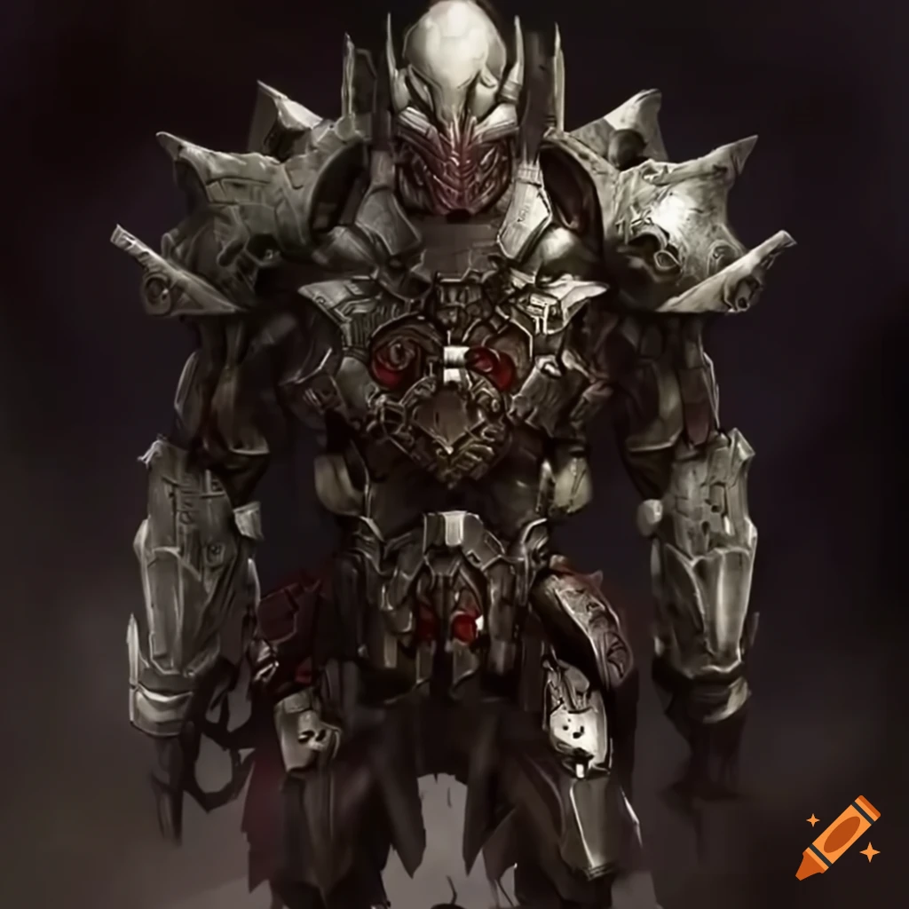 Hulking cybernetic vampire lord mech armor inspired by a dragon on Craiyon