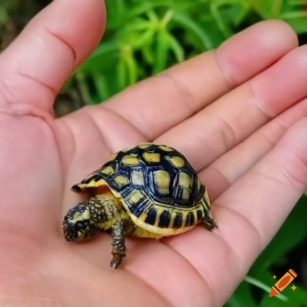 Tiny miniature tortoise in a hand on Craiyon
