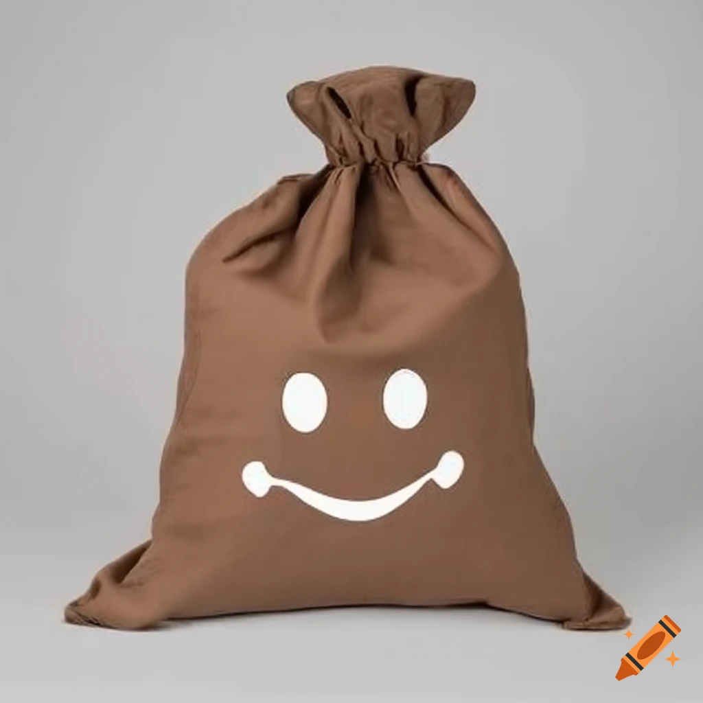 Brown nap sack with white smiley face design on Craiyon