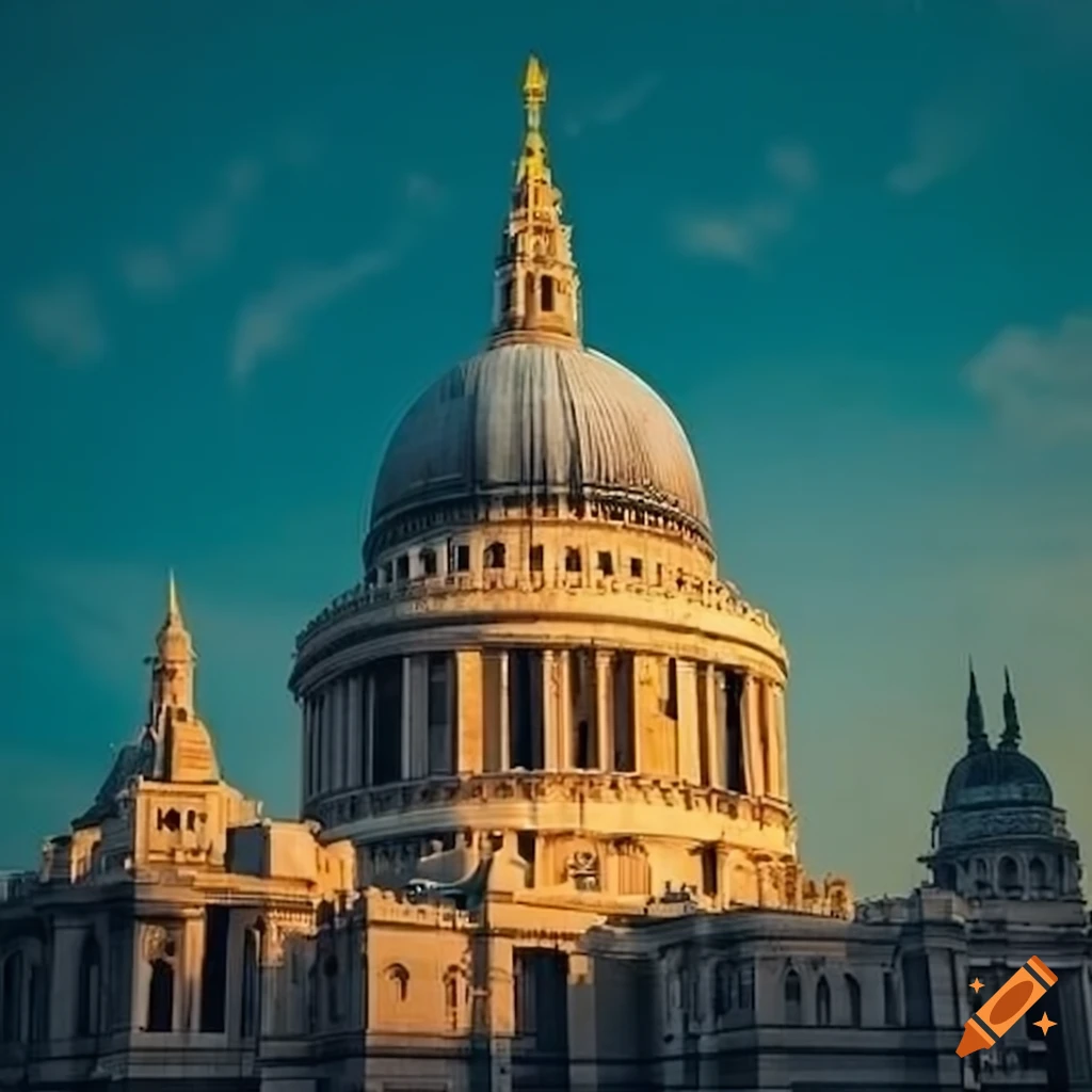 Lego creation of st paul's cathedral with london skyline on Craiyon