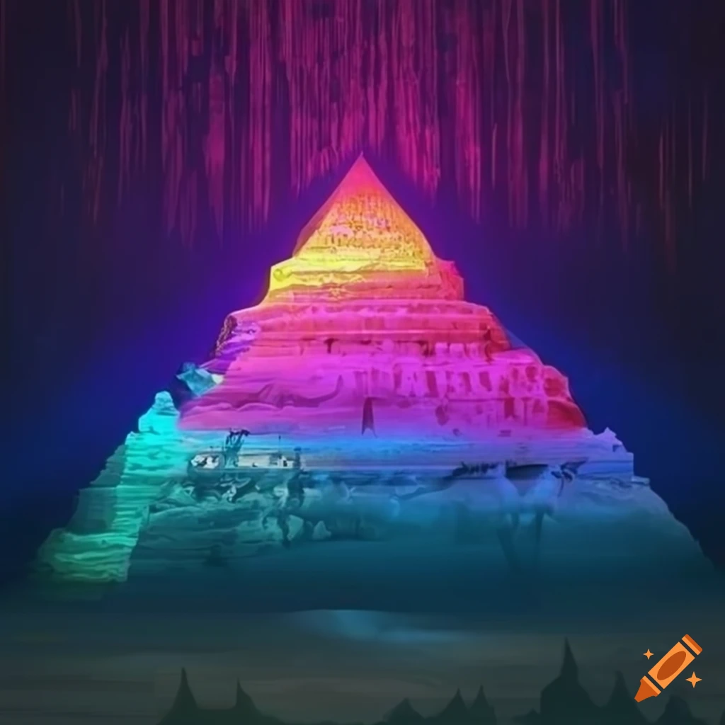 Psychedelic horizontal wallpaper with pyramid design on Craiyon
