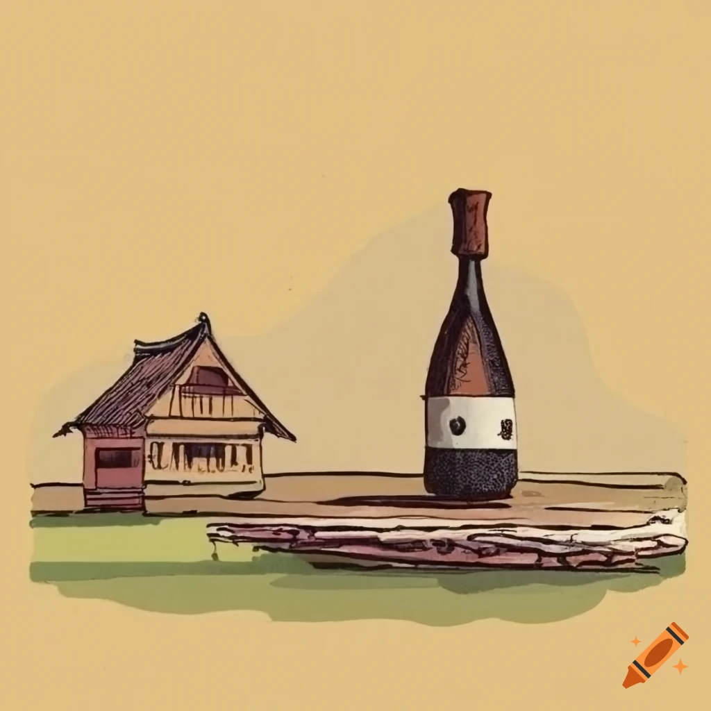 Vintage detailed drawing of a sake farm on Craiyon