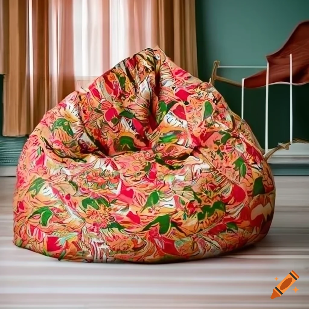 Bean bag with leaf pattern design in a home setting on Craiyon