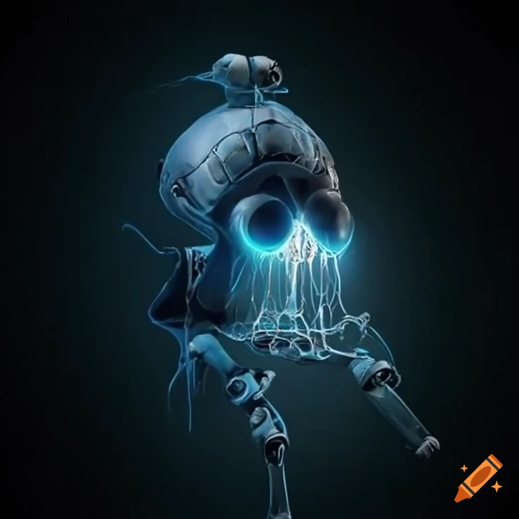 Highly detailed robot surgical organism above a chair on Craiyon