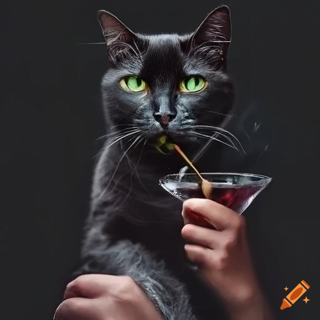 Black cat with a cigar and martini in a detailed Vogue magazine ...