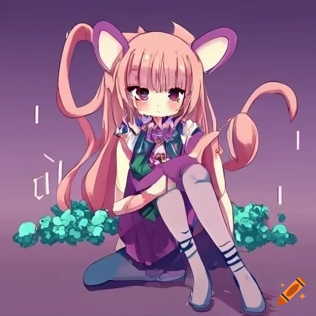 Sitting group of anime mouse girls with cute accessories and tights on ...