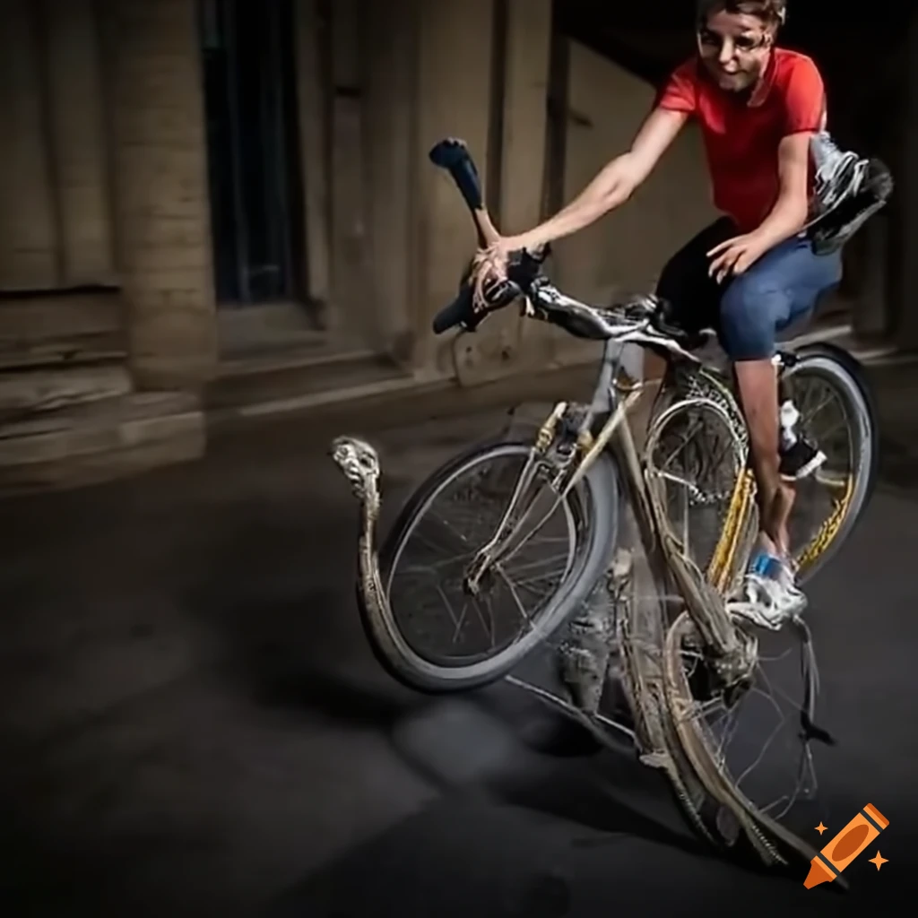 Person performing a daring bike trick on Craiyon