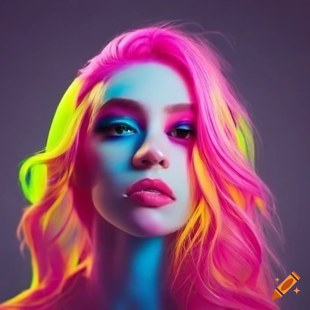 Person with pink and yellow neon hair on Craiyon