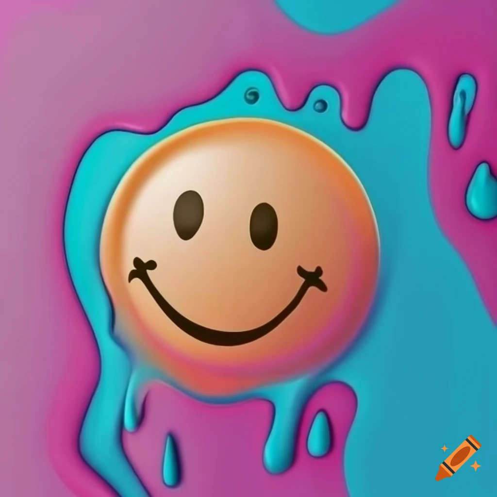 Melting blue and pink smiley face on Craiyon