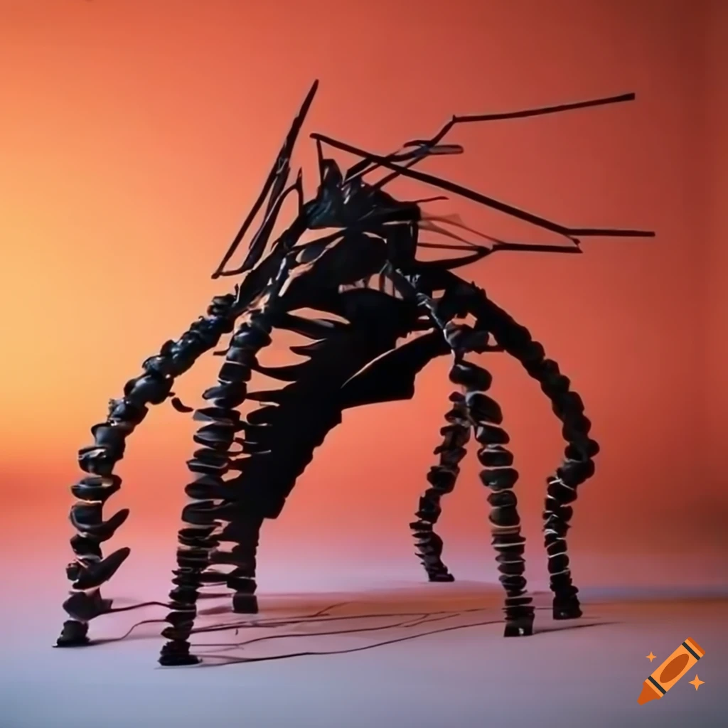 Sculpture installation inspired by insect from mad max movies on Craiyon