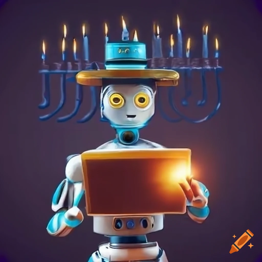 Jewish robot celebrating Hanukkah on Craiyon