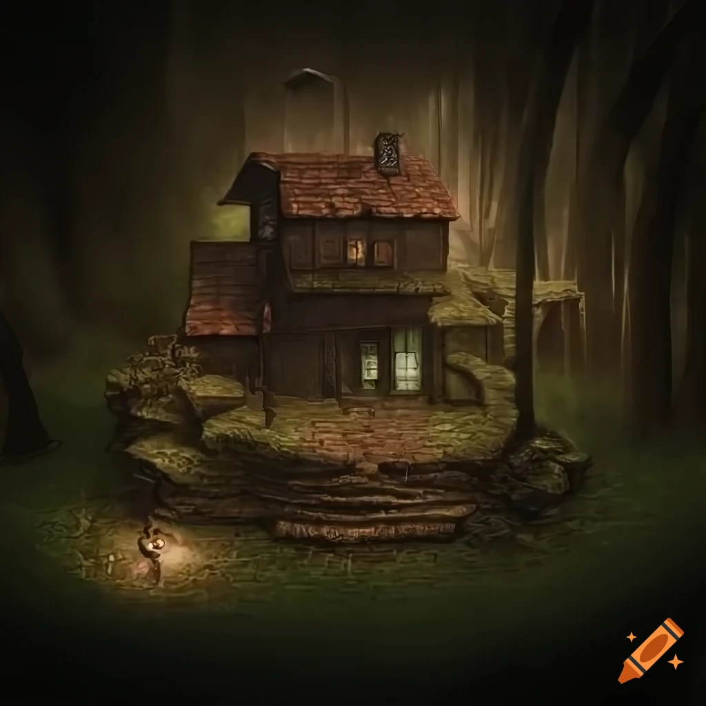 Top down map of a cozy house in a forest with a small creek on Craiyon