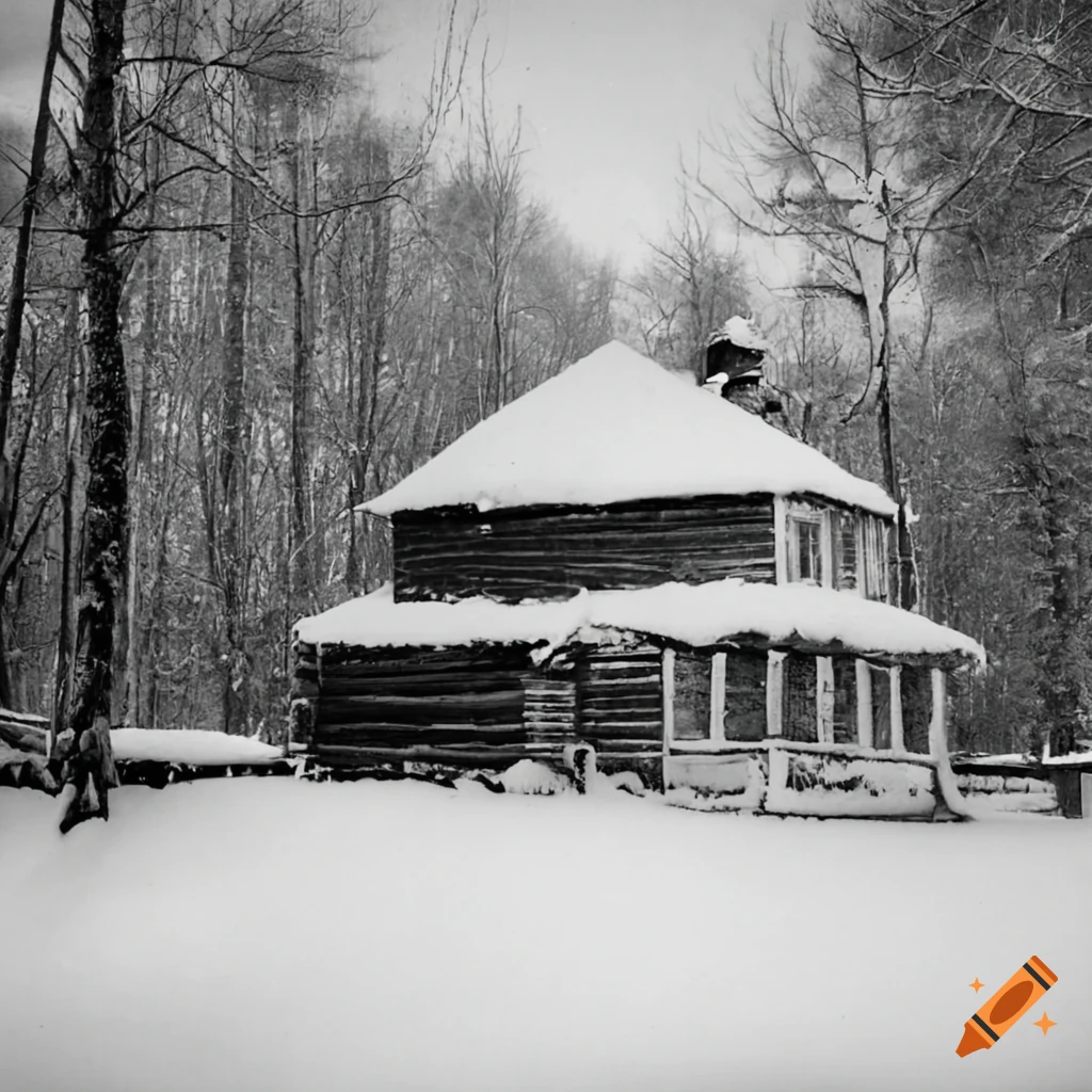Front view of a wooden russian inn in a snowy landscape, 1930 on Craiyon