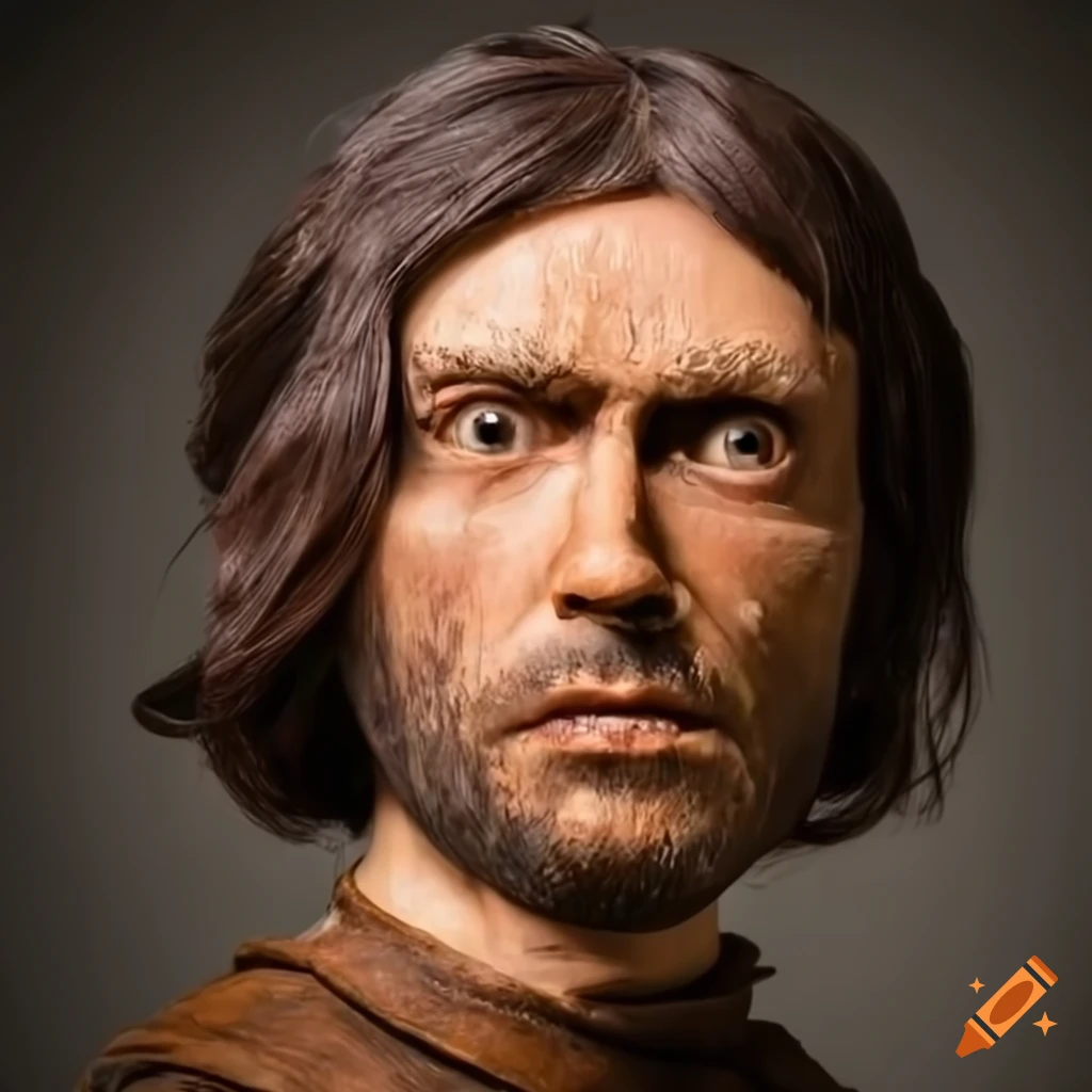 Bust of a lifelike medieval man with worried expression on Craiyon