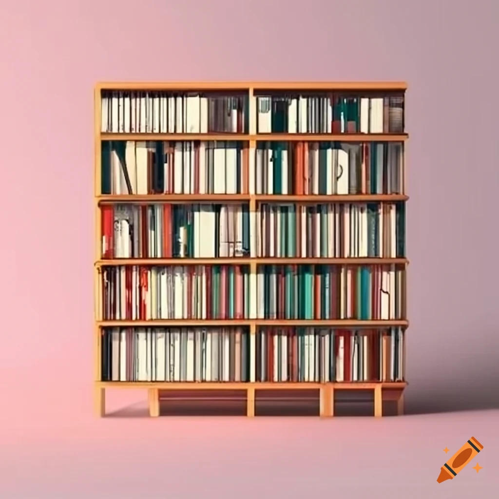 Neatly organized books and files on a bookshelf on Craiyon